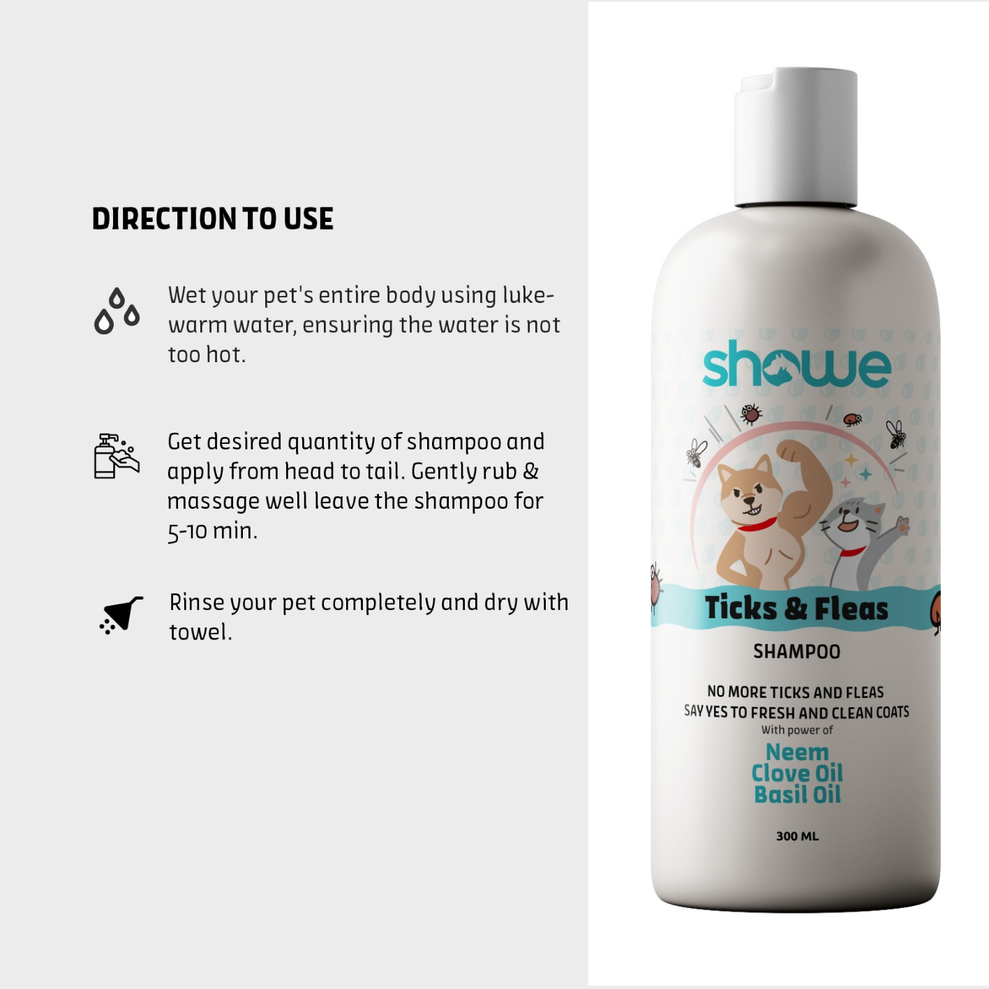 Tick & Flea Treatment Shampoo 300ML - showe